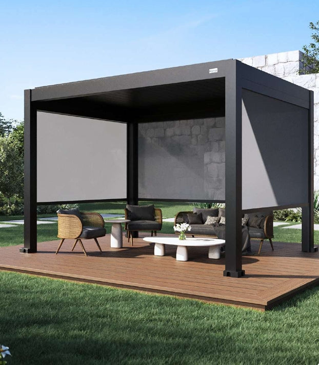 Aluminum Motorized Louvered Pergola with LED Lighting - Hanso Homes ...